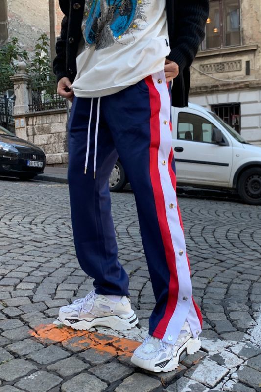 Men's Side Buckle Bar Loose Sports casual pants trousers ユニセックス男女兼用サイド ...